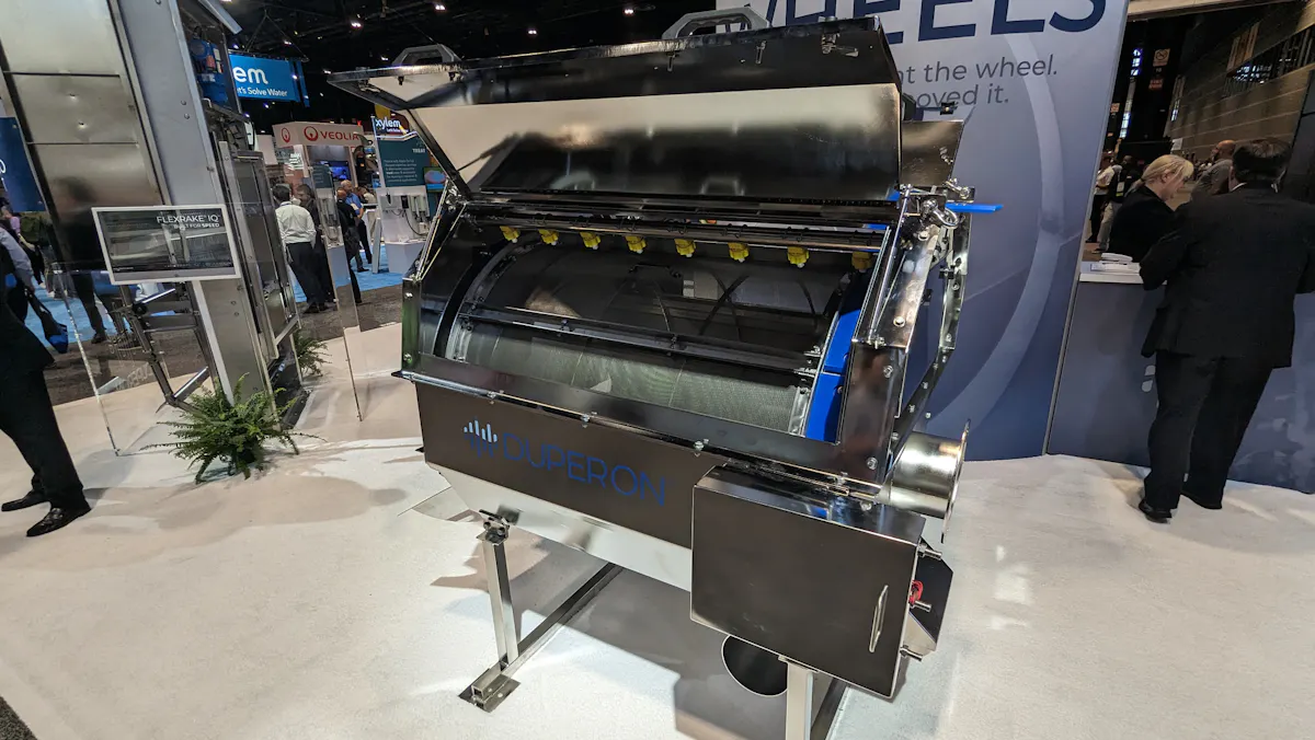 This wastewater drum screen has no trunnion wheels | Wastewater Digest