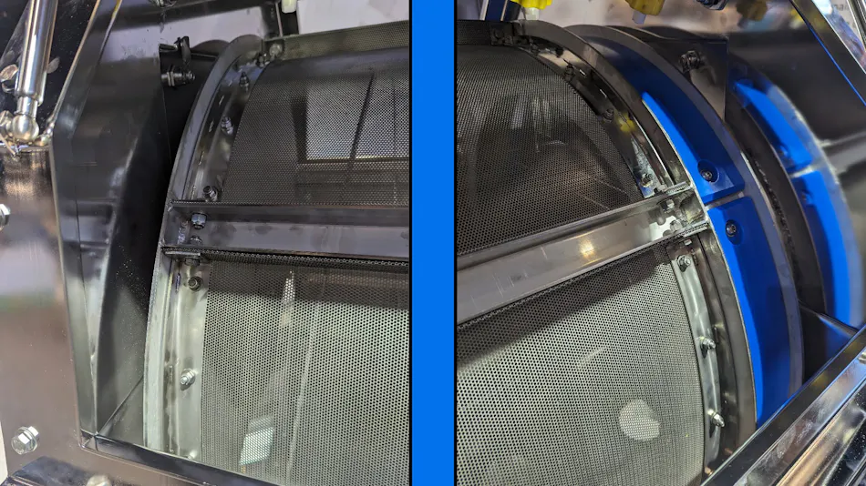 This wastewater drum screen has no trunnion wheels | Wastewater Digest